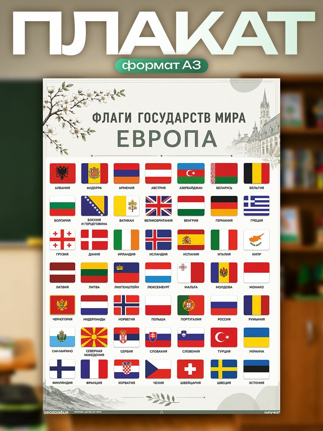 Постеры школьные Флаги мира география Европа