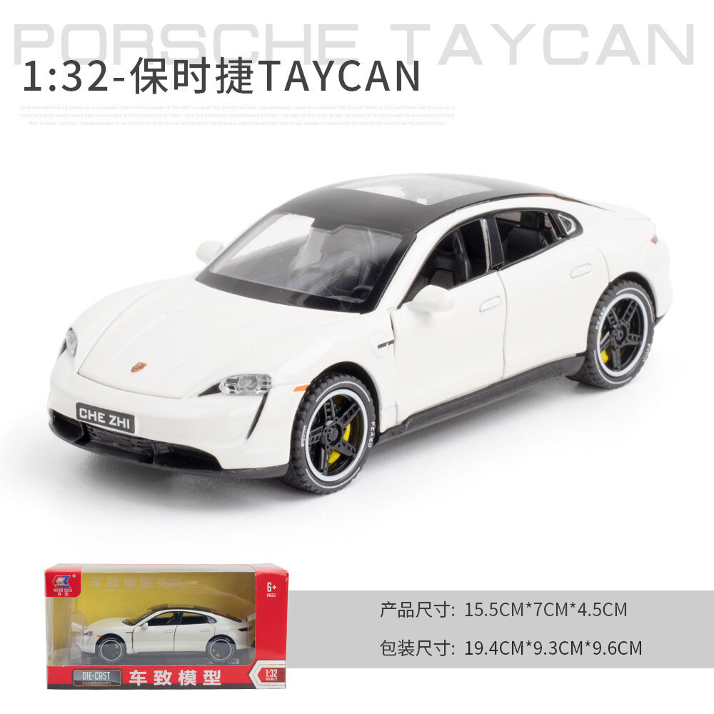 Модель автомобиля Porsche Taycan 1:32, легкосплавный, с музыкой и светом, белый