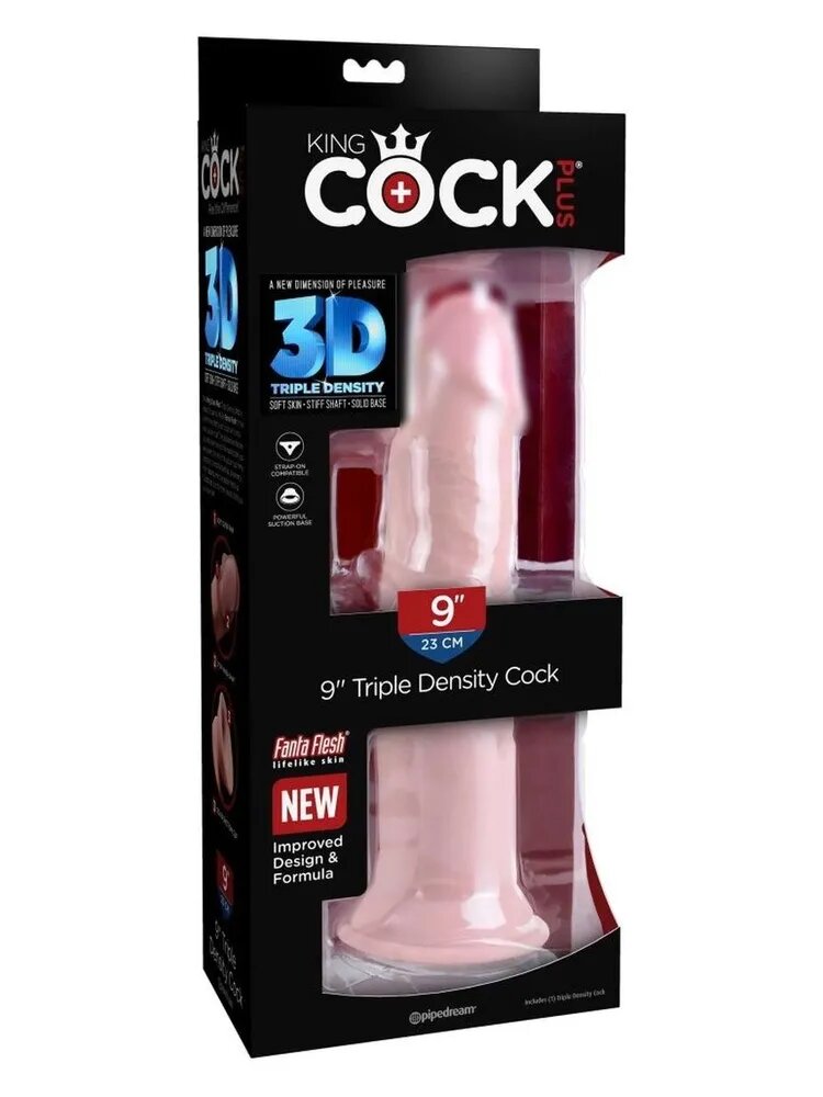 Фаллоимитатор реалистичный на присоске, 23 см King Cock Plus Triple Density, телесный, ТПЕ, Pipedream