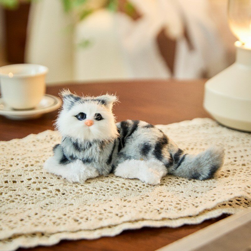 Realistic cat plush figure collectible decor toy for kids room and gift use blue cat