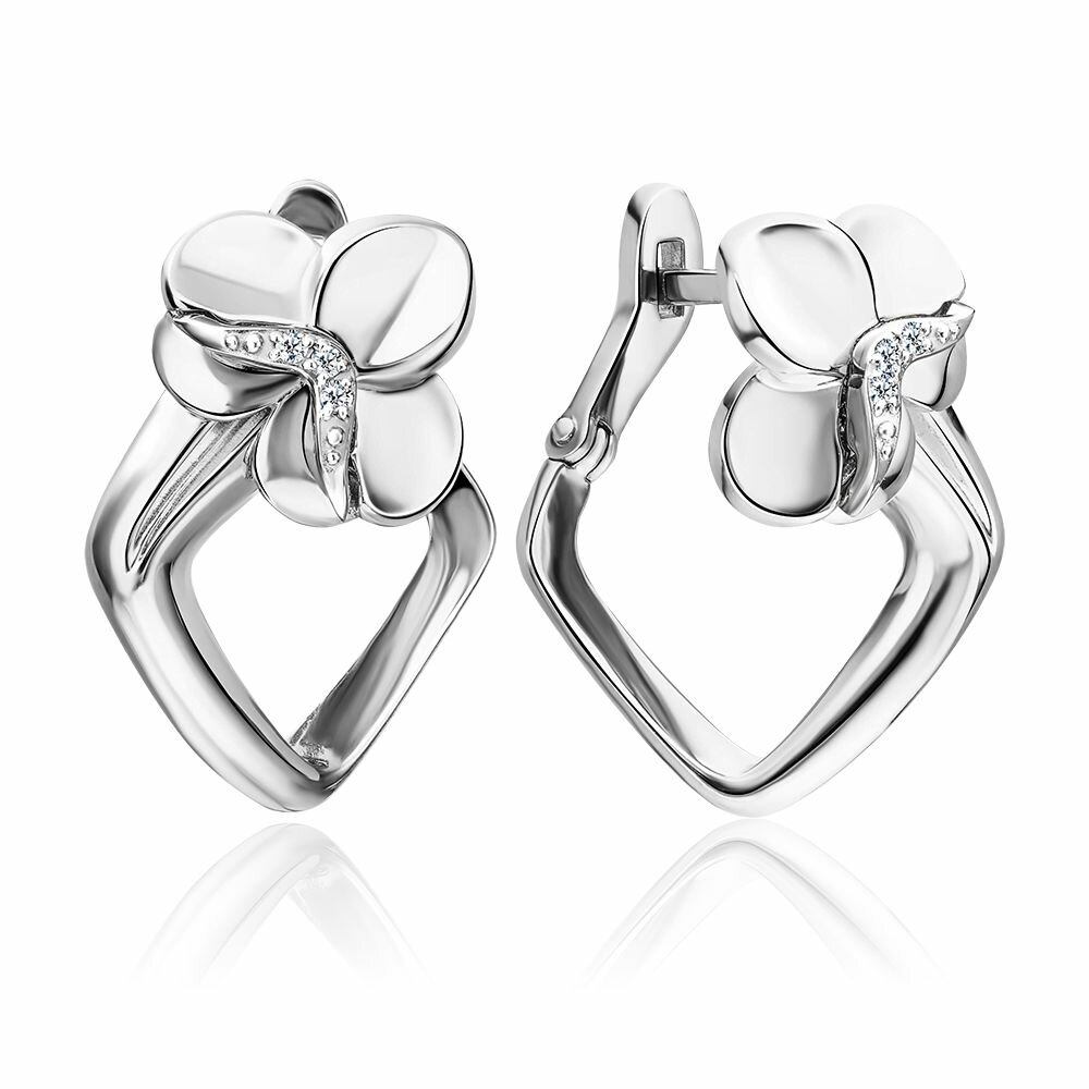 Серьги PLATINA, белое золото, 585 проба, родирование, бриллиант