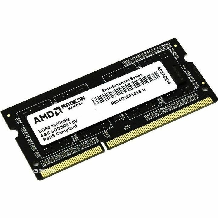 Оперативная память AMD Radeon R5, DDR3, 4Gb (1x4GB), 1600MHz, CL11, SO-DIMM