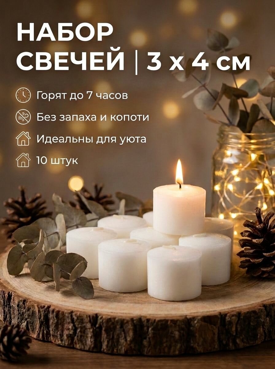 Свечи столбик, без аромата, белый. Вкладыш в лампаду. Парафиновый вкладыш (сменный блок) 10 штук. для лампады набор