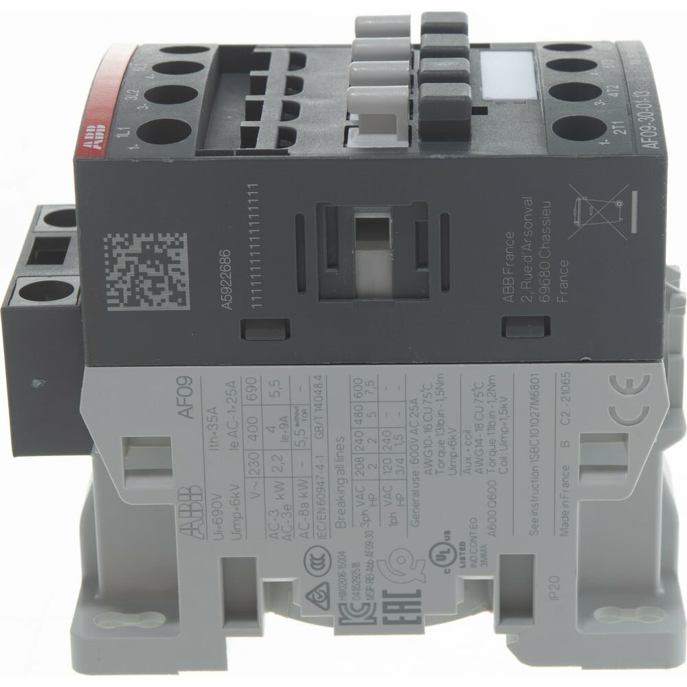 Контактор ABB AF09-30-01-13 с универсальной катушкой управления 100-250B AC/DC 1SBL137001R1301 — фото 1