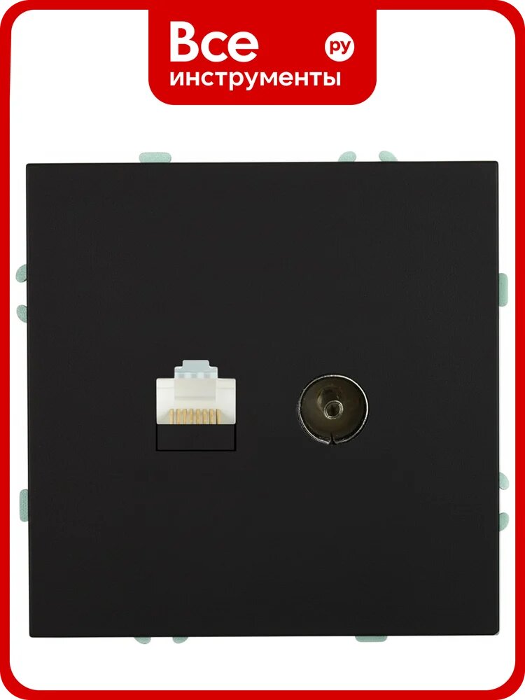 Розетка TV + компьютерная RJ-45 (механизм) STEKKER RST00-5106-05, серия Эмили, черный уголь,