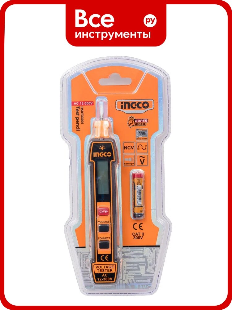 Индикаторная отвертка INGCO SUPER HSDT33001 с световой и звуковой индикацией напряжения, питанием от AAA батарей