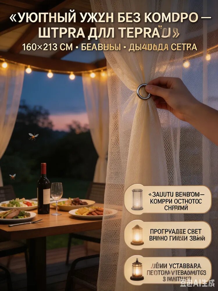 Штора уличная Шторы и портьеры 160х220 см крепление Петли бежевый