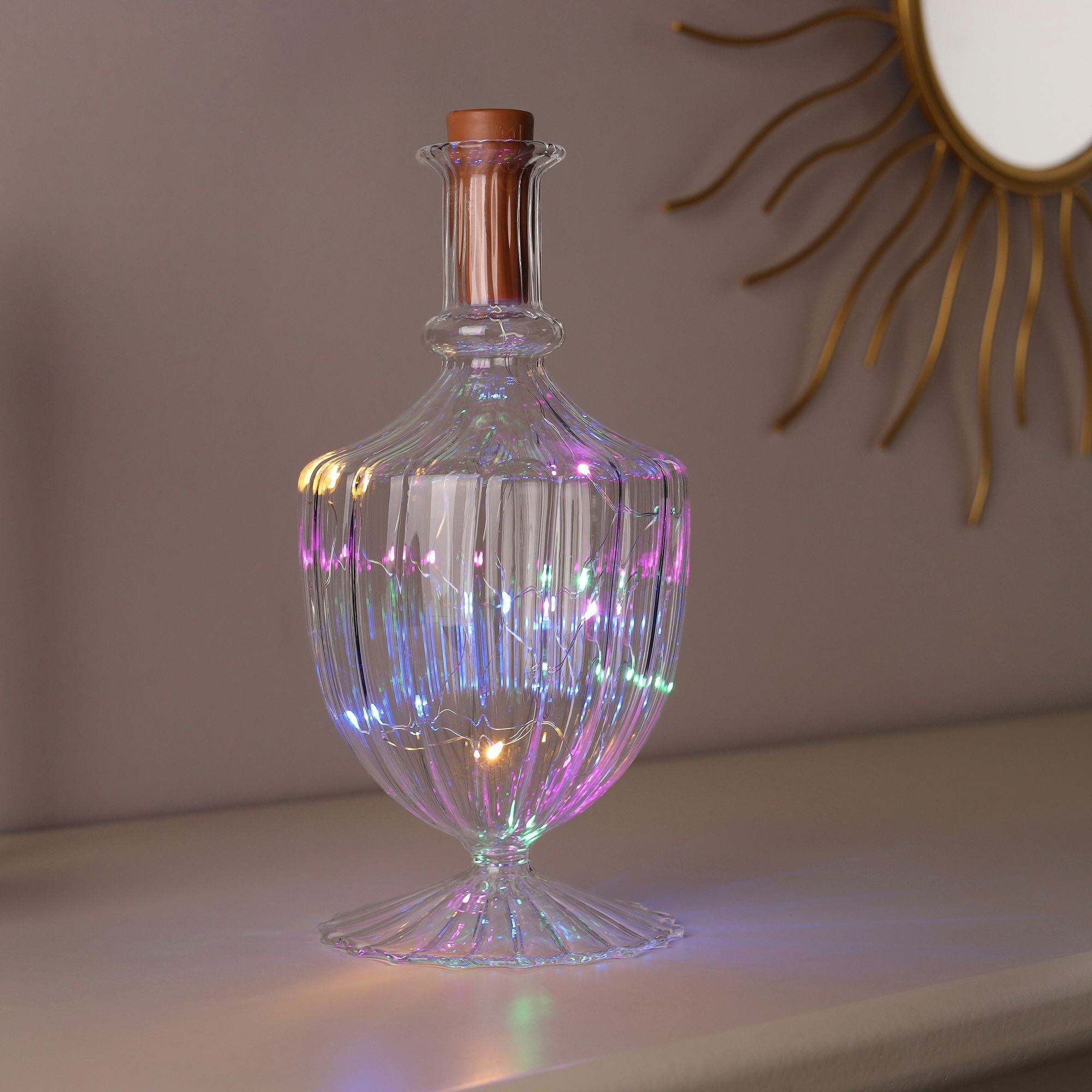Гирлянда-пробка для бутылки Цветные Огни 1 м, 10 разноцветных LED ламп, на батарейках, IP20