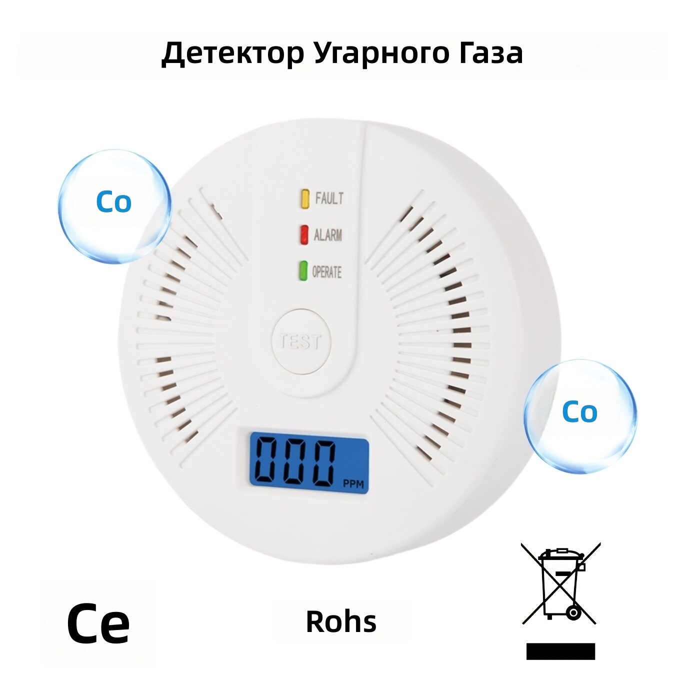 Детектор угарного газа с ЖК-дисплеем, питание от батареек, стандарты EN50291 и UL2034, для дома, 1 шт.