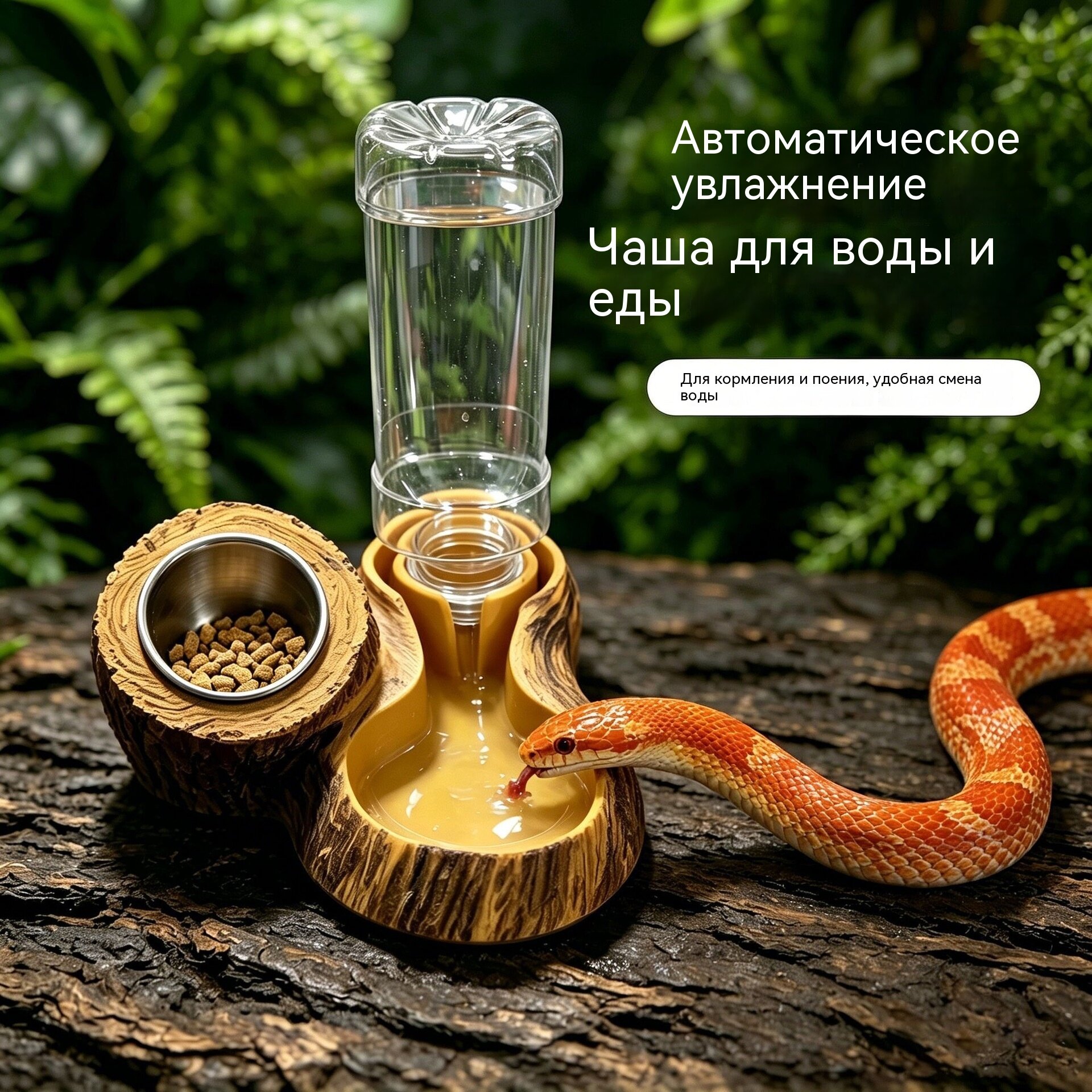 Кормушка поилка для рептилий в виде пня из смолы для террариума