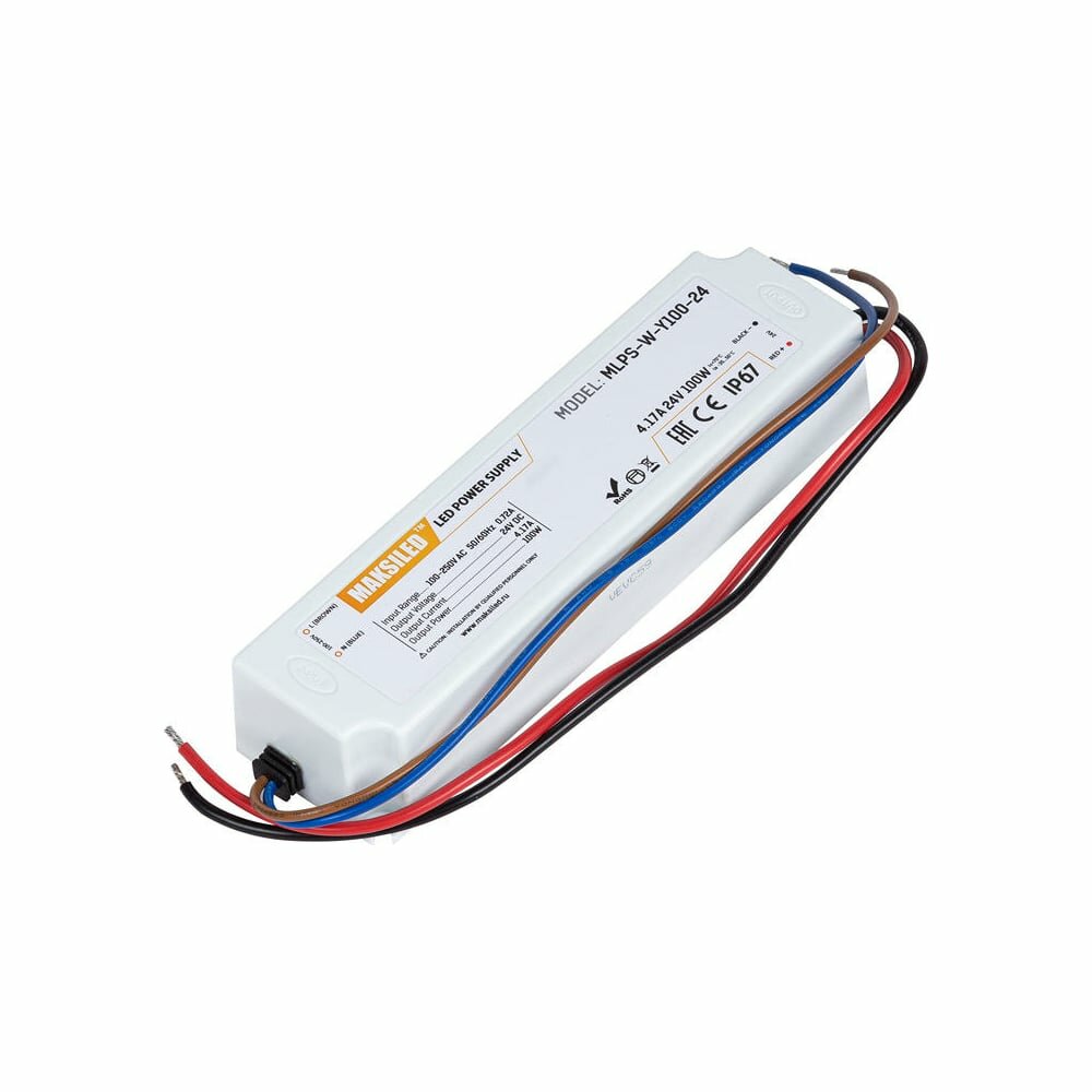 Блок питания MAKSILED 24В, 100Вт, IP67, 4.17A, 190x52x37мм, пластик MLPS-W-Y100-24