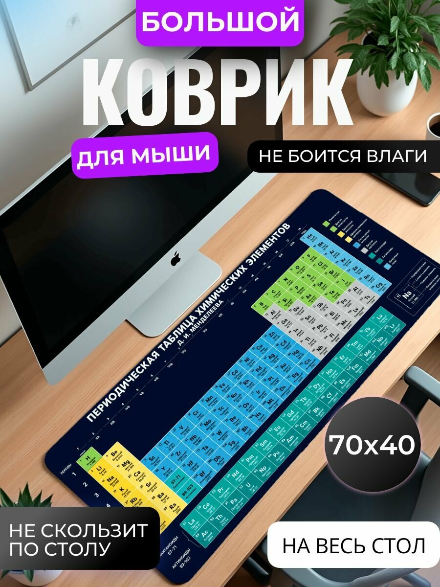 Коврик для мышки большой, игровой "таблица Д. И. Менделеева" , 70 см x 40 см