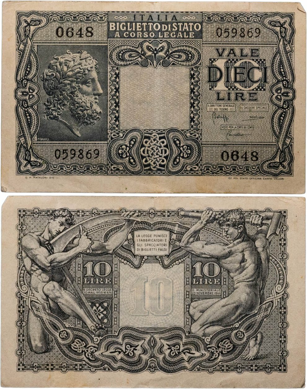 Италия 10 лир 1944