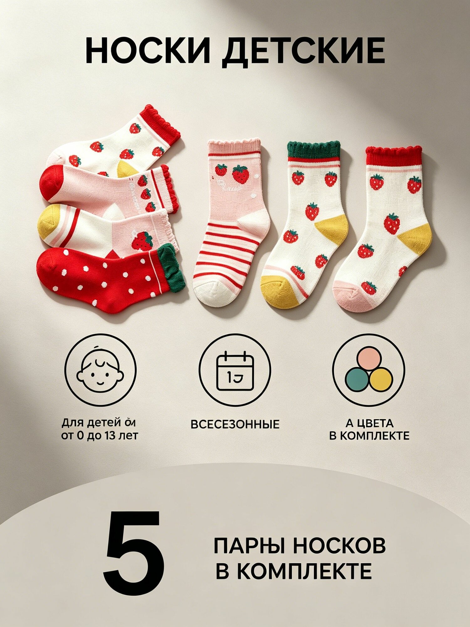 Носки Базовая коллекция, 5 пар, размер S_5 пар(3-5 лет), мультиколор