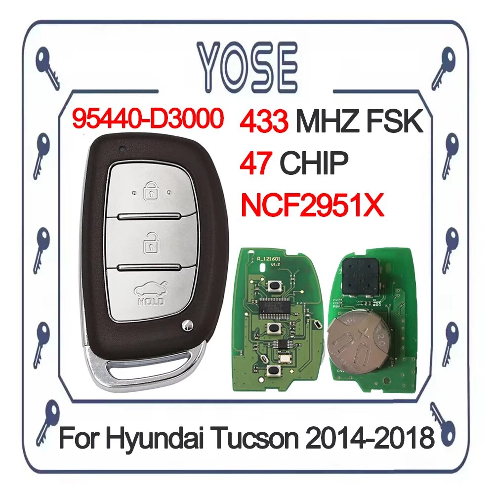 Умный автомобильный ключ YOSE с 3 кнопками, 433 МГц, для Hyundai Tucson 2014-2018, с чипом ID47 NCF2951X, 95440-D3000