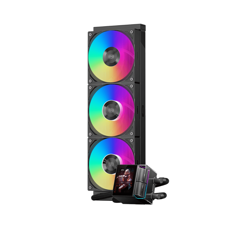 Система охлаждения/ Water Cooling System PCCooler DS360 ARGB Display BK (310W, 360mm, LED, Black, ARGB/ Fans: 3x120mm, 90.56CFM, 39.8dBA, 2500RPM/ Pump height 65mm, 15dBA, 2600RPM, Rad thickness 27mm/ S: 1851, 1700, 1200, 115X, AM5, AM4) DS360ARGBDisplayBK