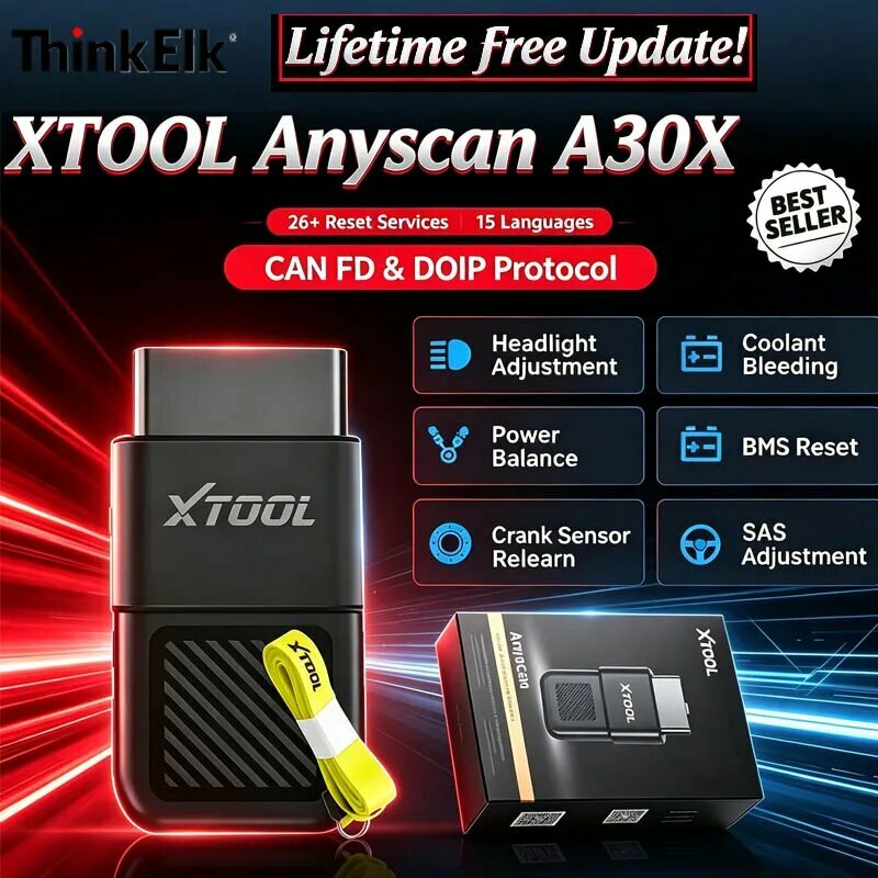 XTOOL A30X XTOOL Anyscan A30X: Диагностический сканер с поддержкой CAN FD и DOIP для автомобилей FCA, OBD2-сканер с 26 функциями сброса
