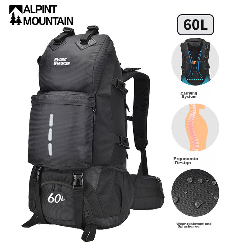 ALPINT MOUNTAIN 60L прочный рюкзак для мужчин и женщин наружный походный рюкзак с основным отделением и боковыми