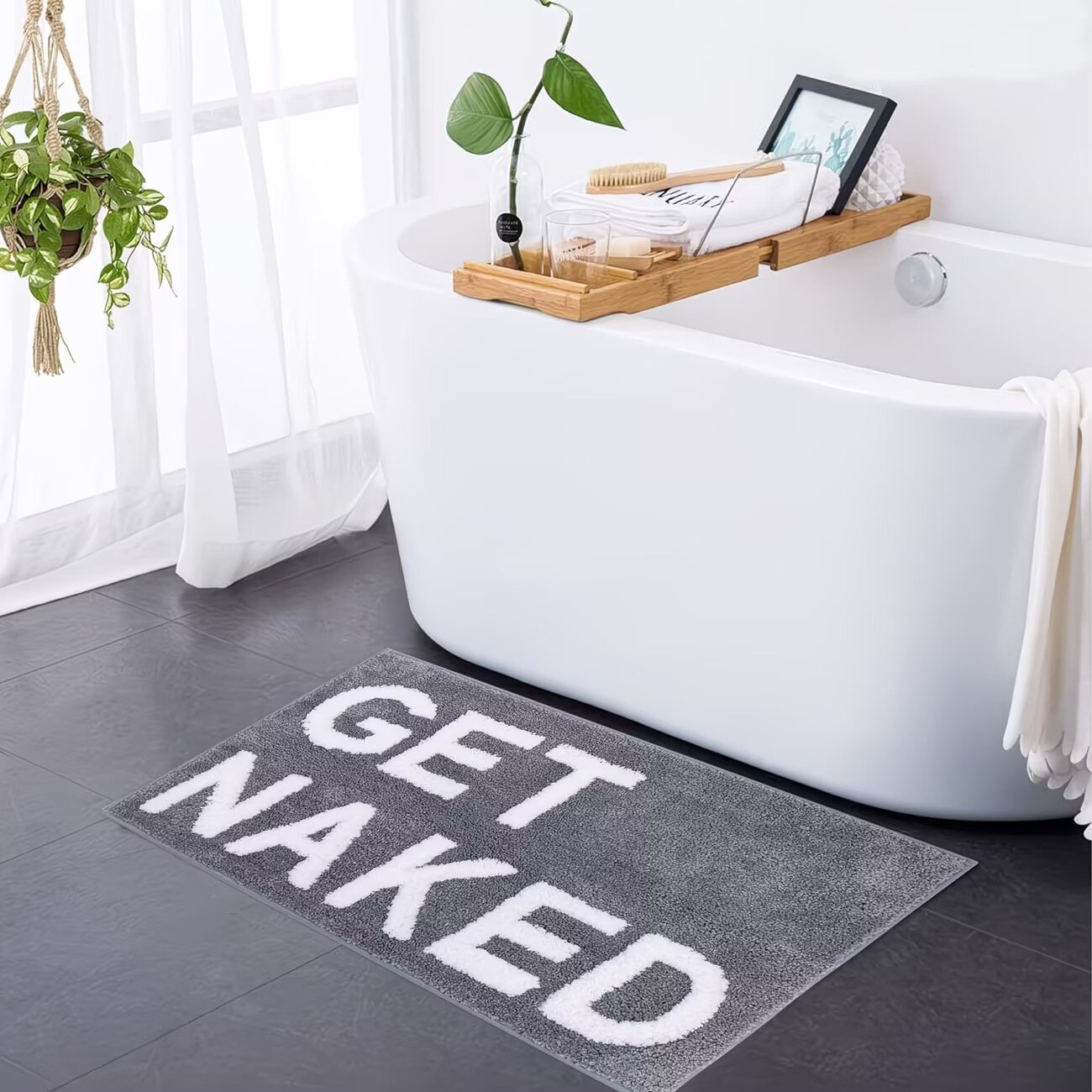 Коврик для ванной "GET NAKED", противоскользящий, мягкий, впитывающий, gray