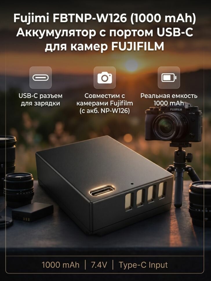 Fujimi FBTNP-W126 (1000 mAh) Аккумулятор с портом USB-C для камер FUJIFILM