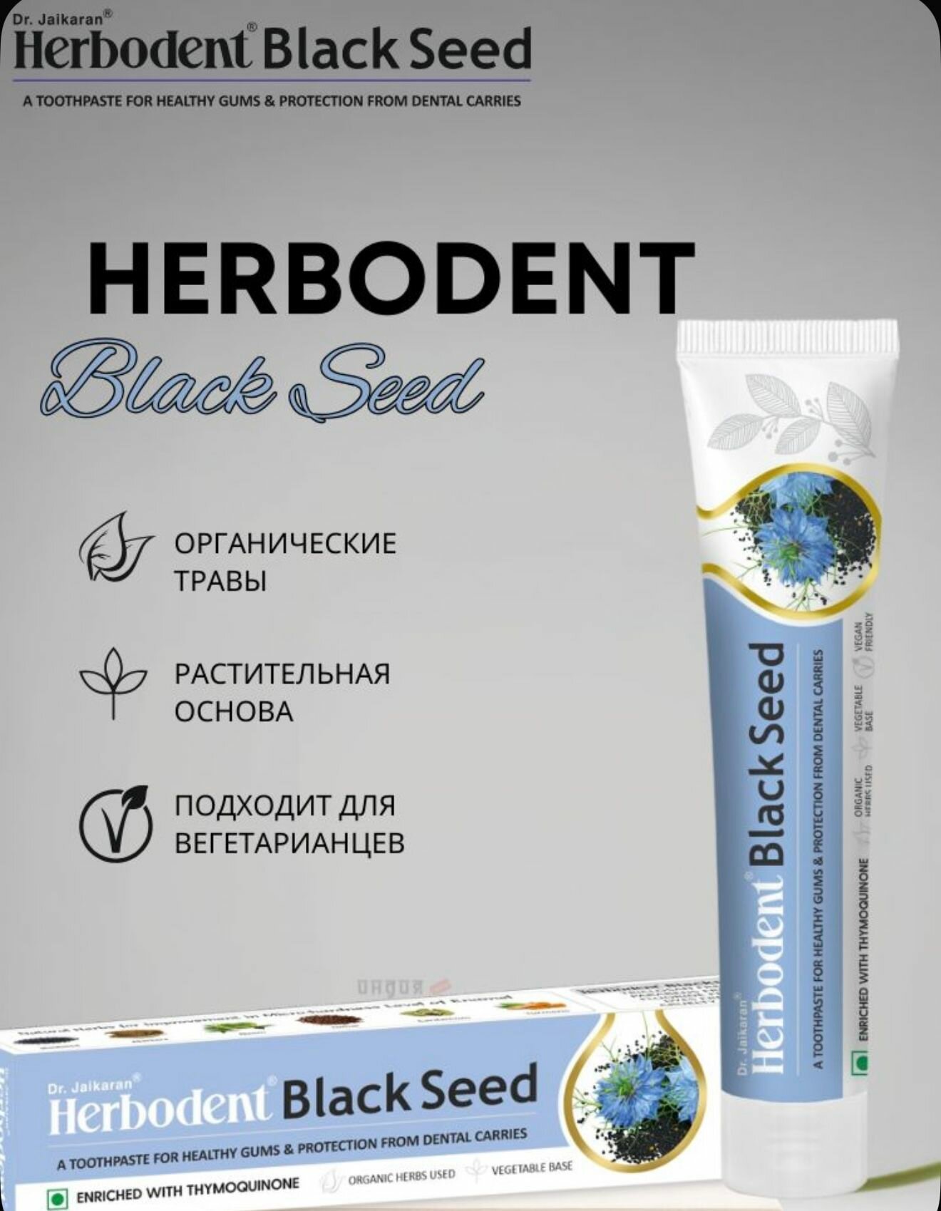 Зубная Паста Хербодент с Черным Тмином Black Seed Herbodent 100г Dr. Jaikaran 1 ШТ