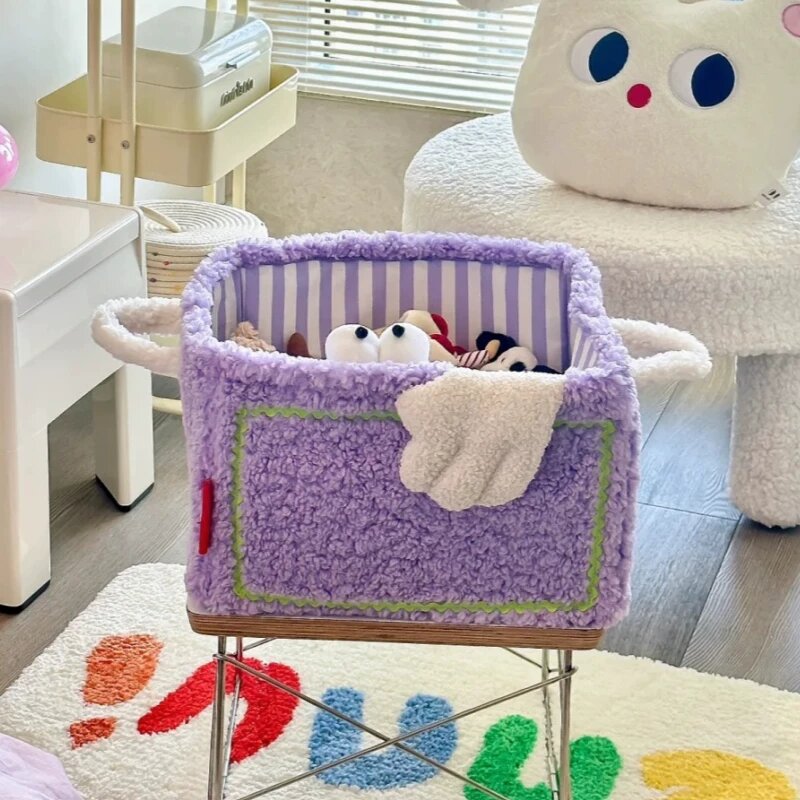Удивительная фиолетовая плюшевая корзина с мультяшным рисунком для игрушек, закусок и хранения - малый размер 30x25x20см