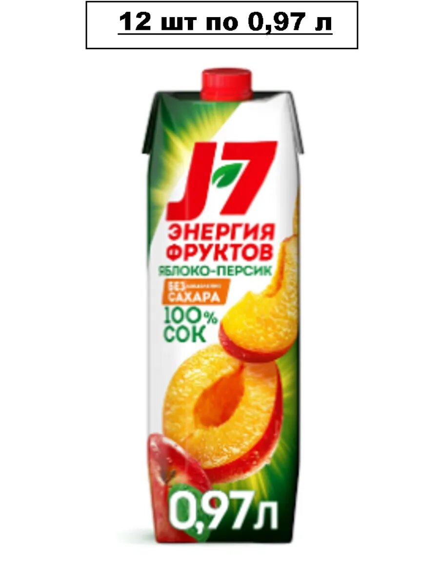 J7 Нектар персиковый с мякотью, 12 шт по 0,97 л