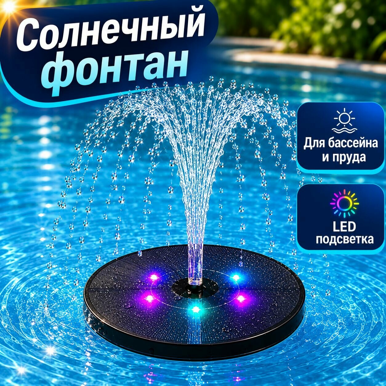 Солнечный плавающий фонтан для бассейна и пруда с подсветкой, декоративная водная игрушка для детей и дачи фонтан для пруда плавающий фонтан с подсветкой водная игрушка для дачи