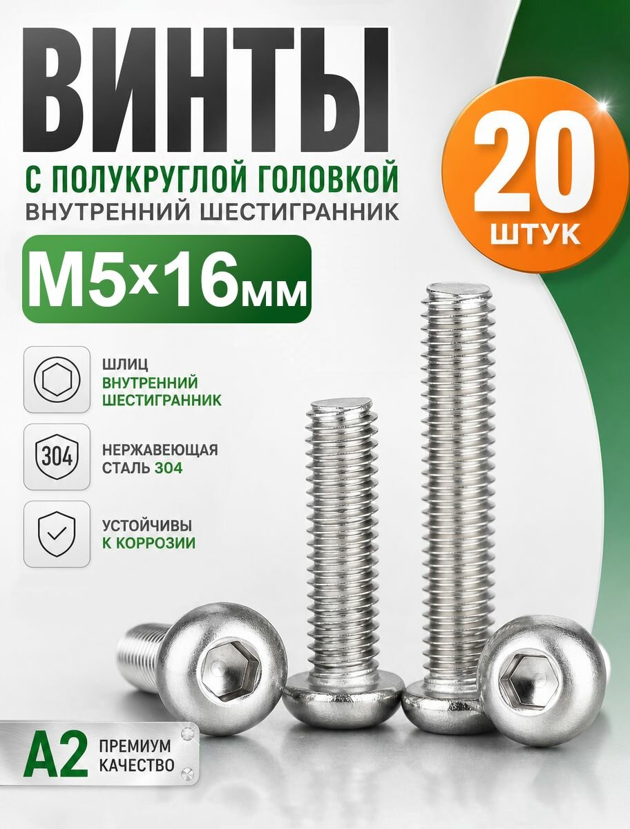 Винт 5 x 16 мм, головка: Круглая, 20 шт. 5x16 20 штук круглая головка