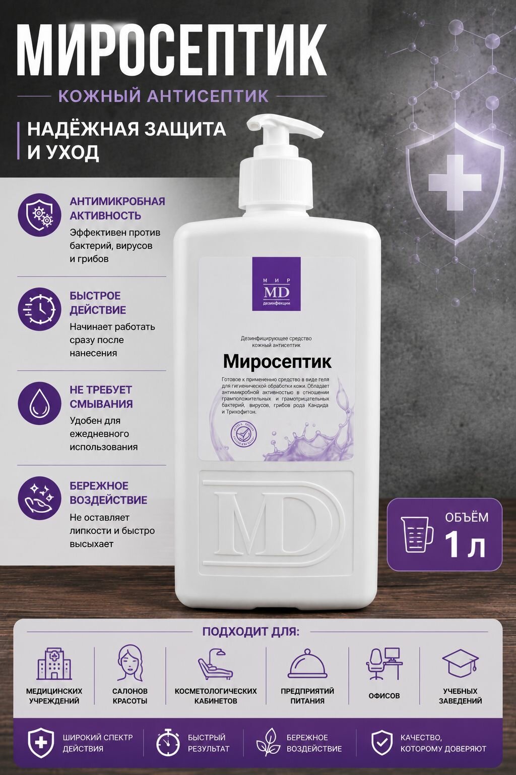 Антисептик для рук Миросептик, 1л. 1 литр
