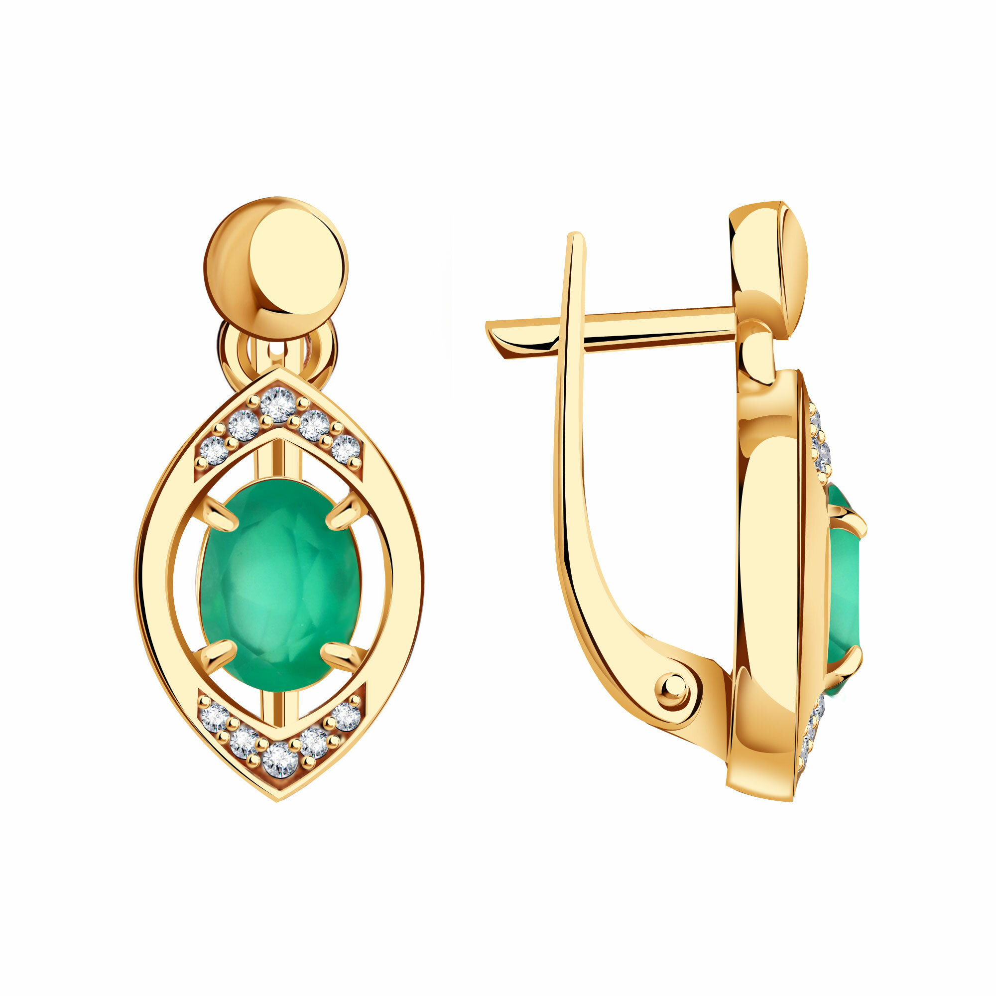 Серьги, красное золото, 585 проба, агат, фианит
