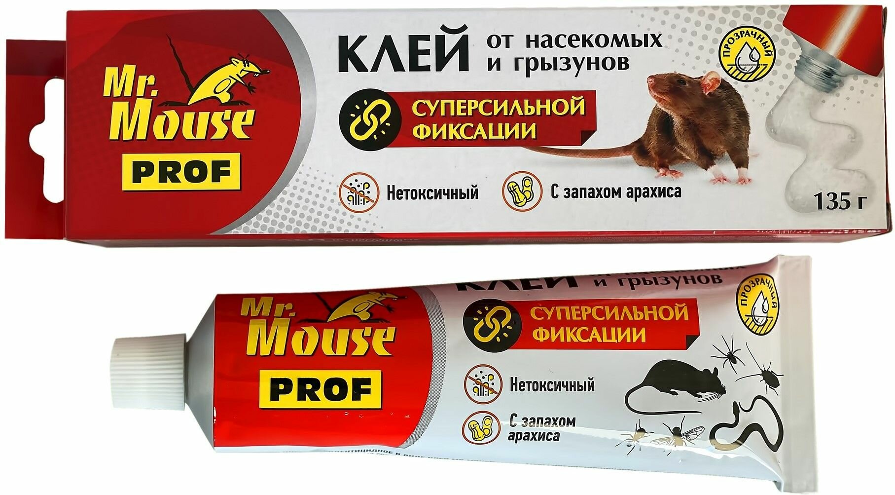 Mr.Mouse (Мистер Маус) PROF клей от грызунов, мышей, крыс и насекомых с запахом арахиса, 135 гр.