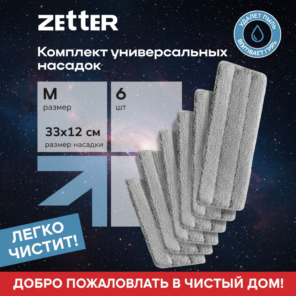 None | Сменная насадка на швабру микрофибра 40см универсальная