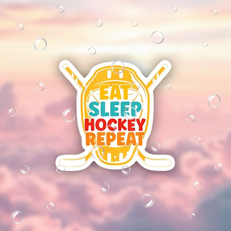 Ретро-виниловая наклейка "Eat Sleep Hockey Repeat" для хоккея, на авто, 7 см, 1 шт.