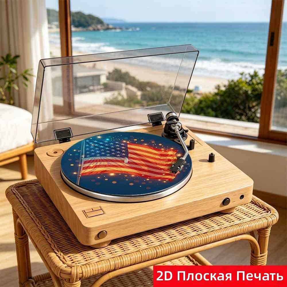 Коврик для винилового проигрывателя и DJ-оборудования с плоским 2D-принтом флага США, стиль 1, 29,5×29,5 см, 1 шт.