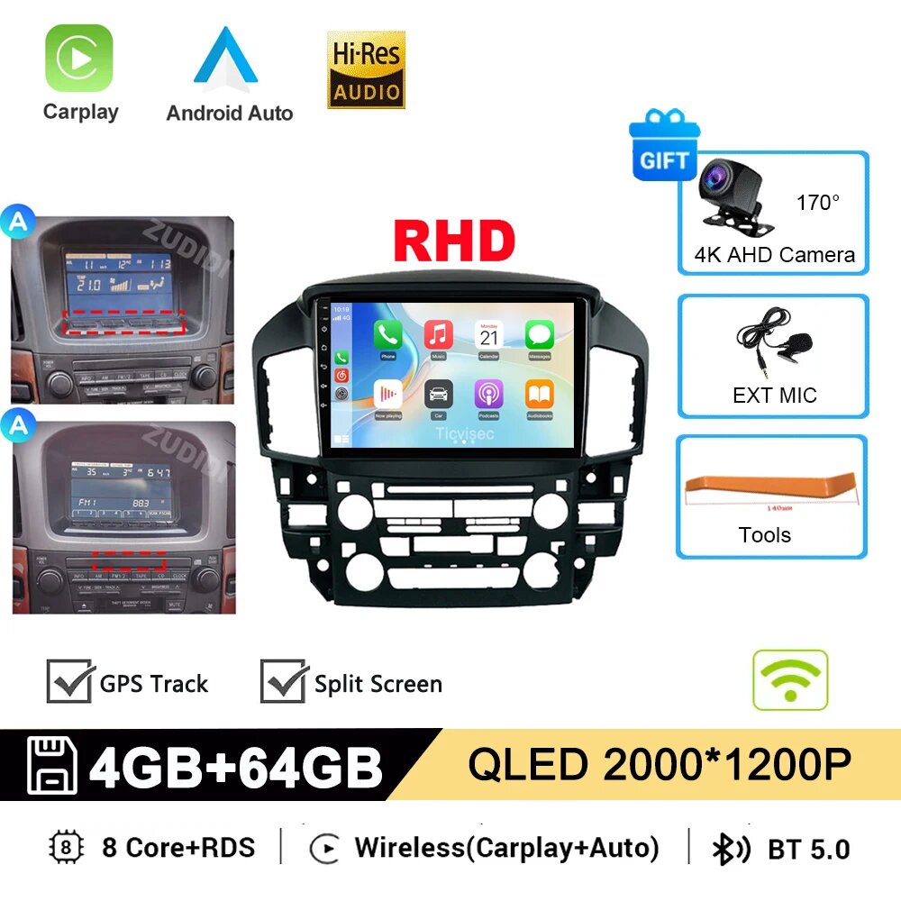 Автомагнитола Android 16 для Lexus RX300/Toyota Harrier 1998, 1997-2003, 2DIN, мультимедийный плеер, стерео, навигация GPS