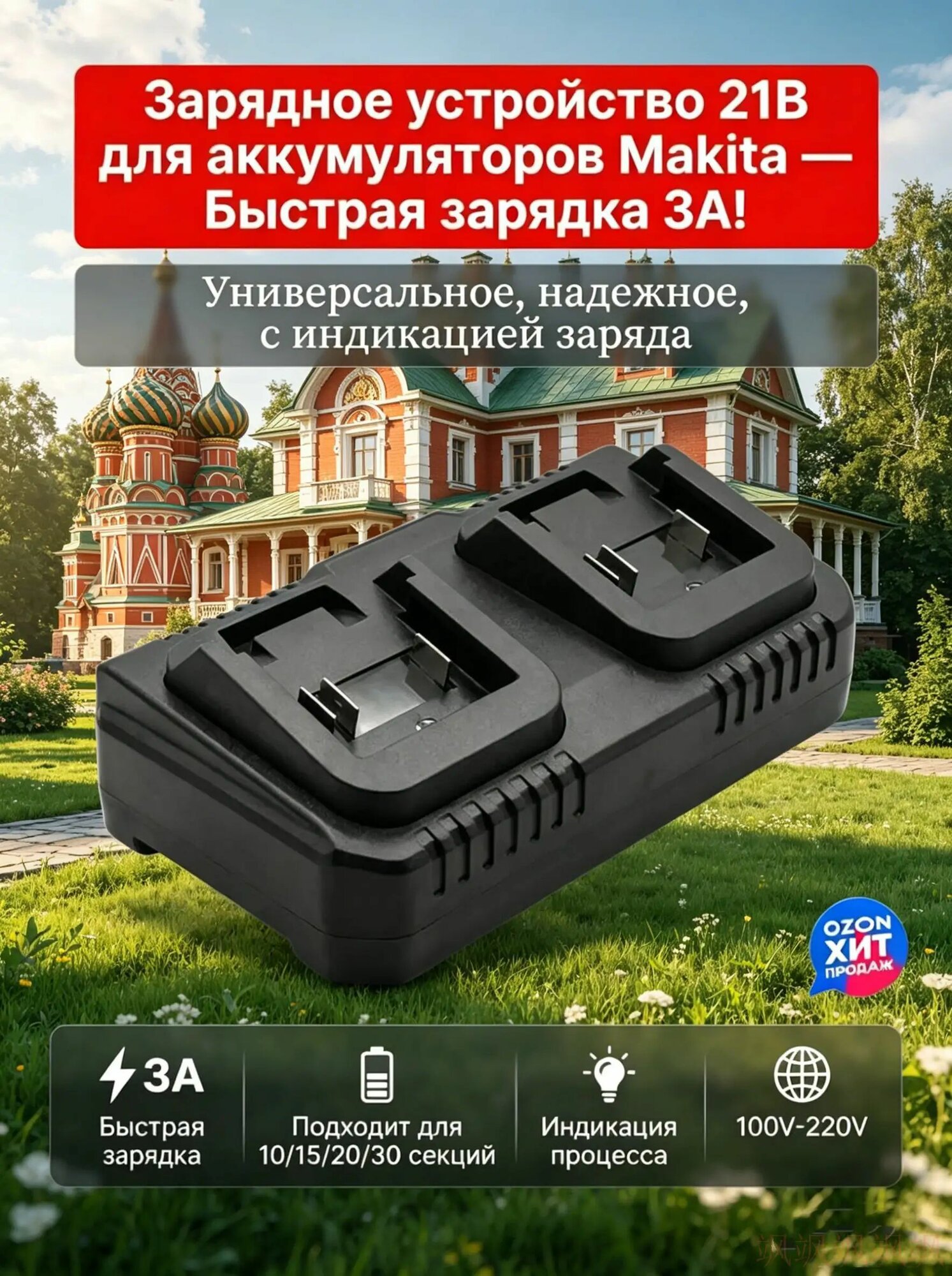 Зарядное устройство 21В для аккумуляторов Makita Быстрая зарядка 3А