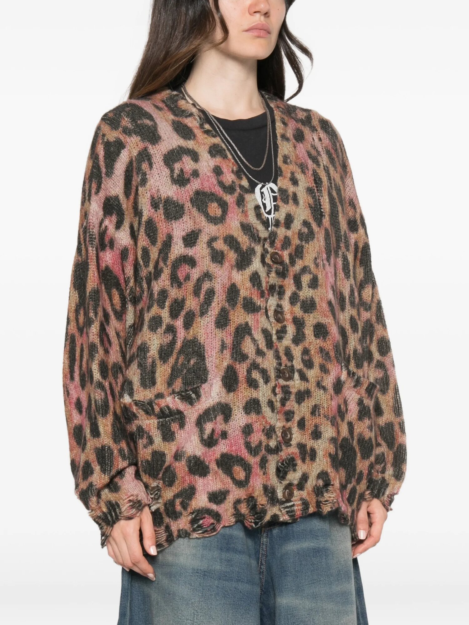 Кардиган R13 Leopard-print distressed cardigan, размер 2 — фото 1