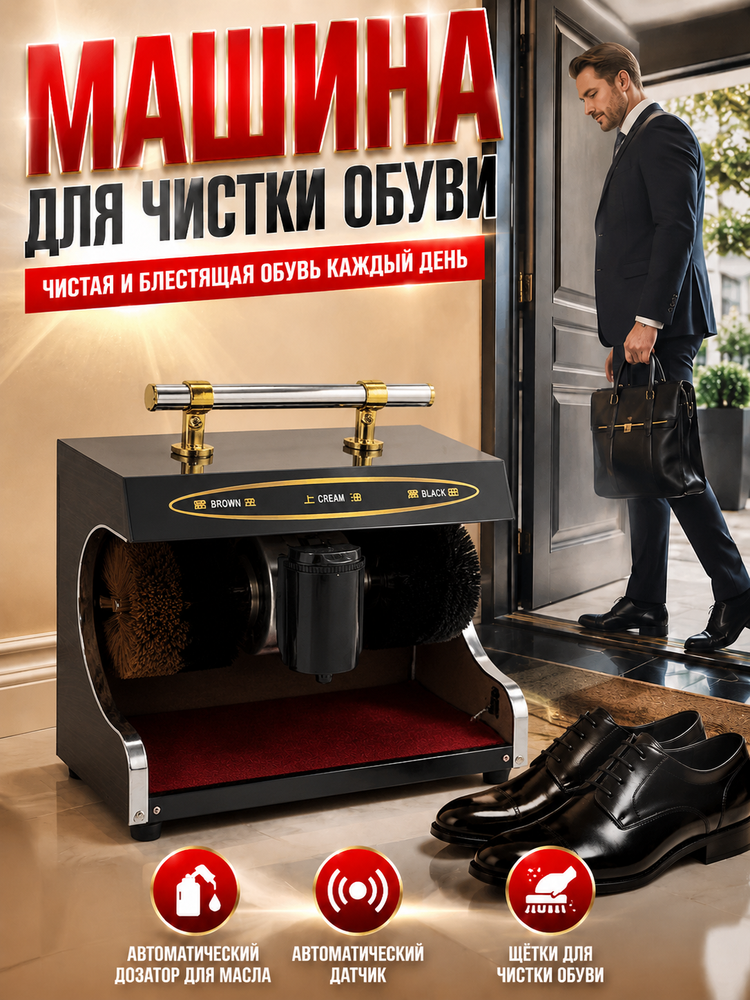 Автоматическая машинка для чистки обуви с щетками, электрический аппарат для полировки кожаной обуви дома, в офисе и гостинице
