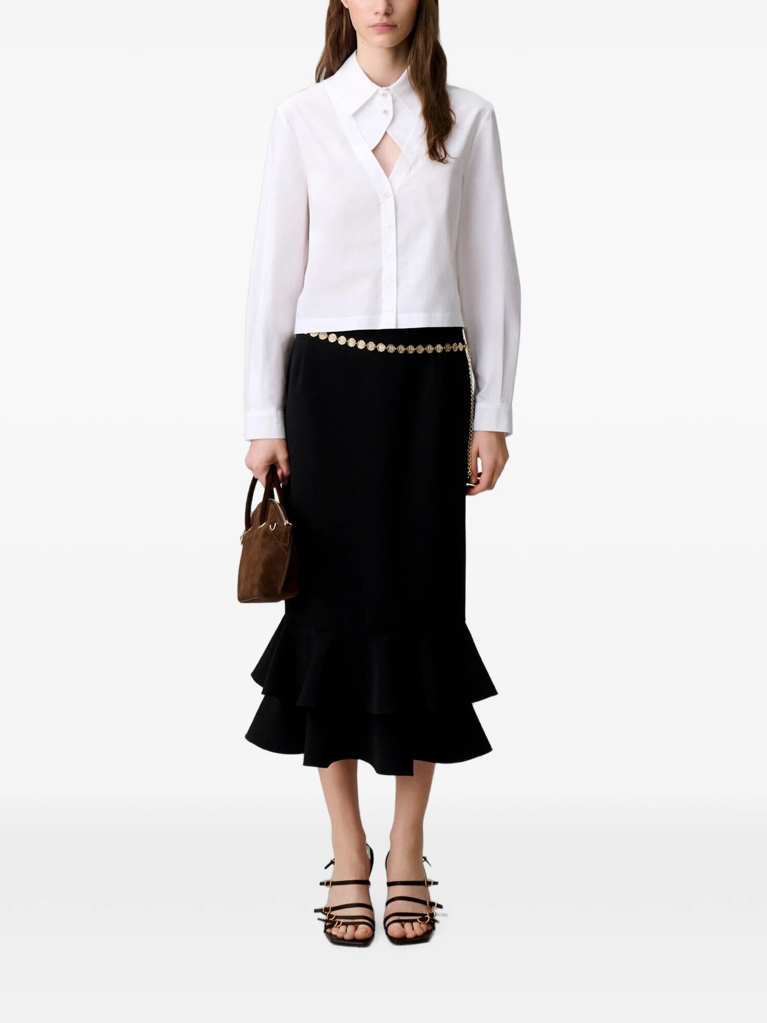 Рубашка CLAUDIE PIERLOT, размер 36, бежевый/белый — фото 1