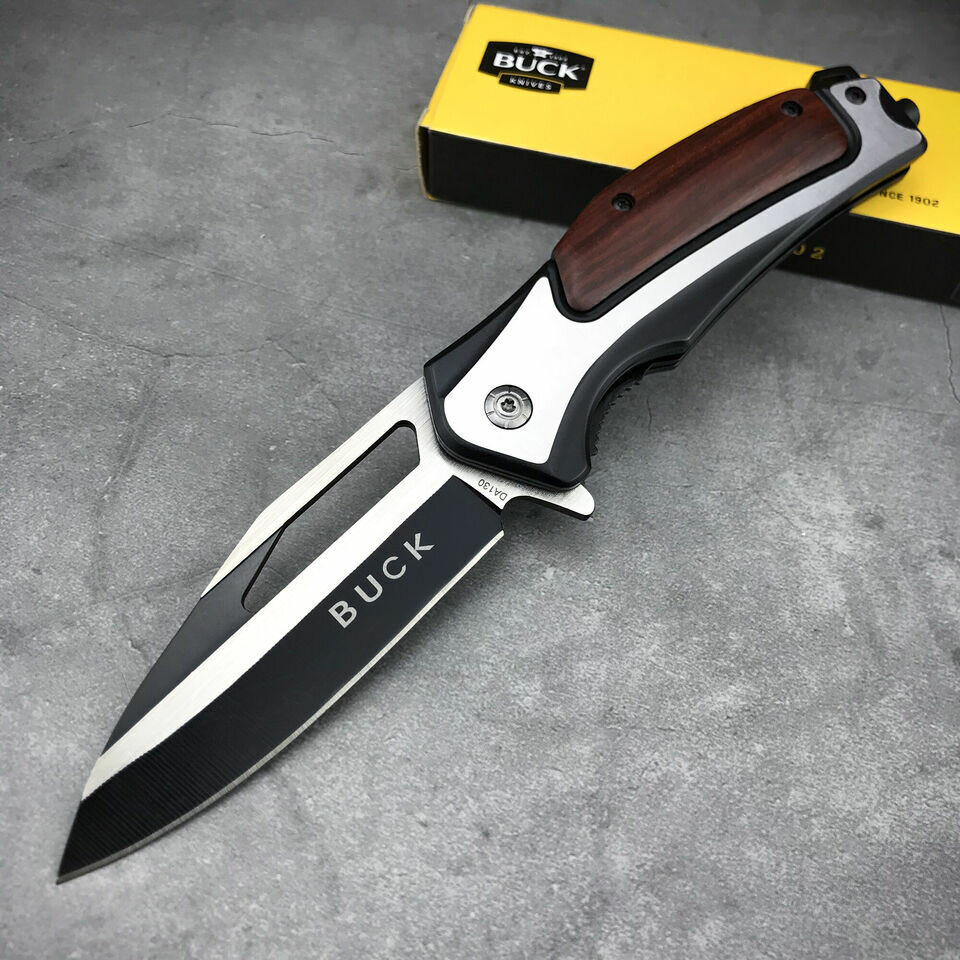 Складной карманный нож BUCK DA130 EDC с лезвием из стали 440 и рукоятью из стали и кислотостойкого дерева, тактический нож для выживания на природе, спасательный инструмент, подарок.