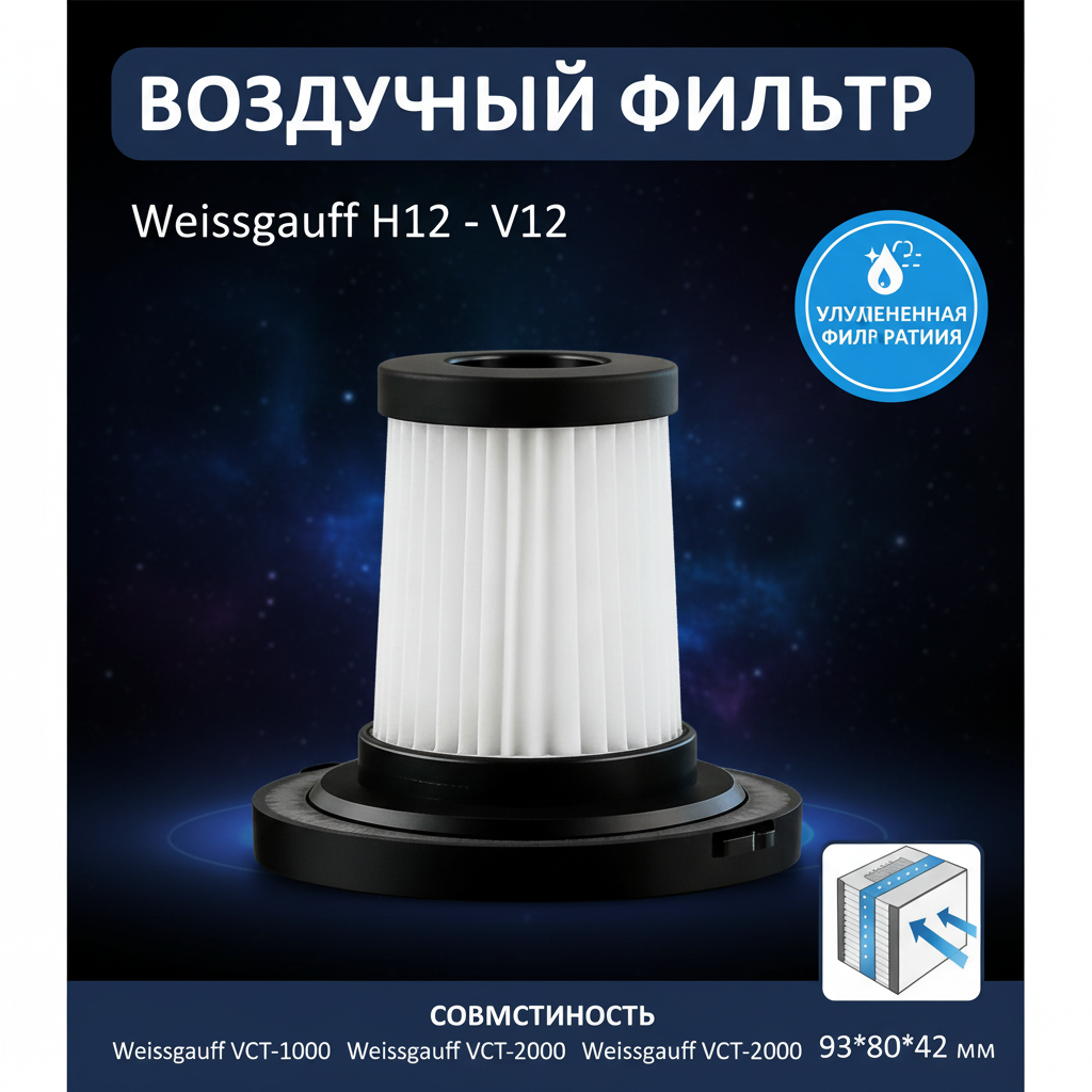 Высокоэффективный воздушный фильтр H12 для пылесосов Weissgauff V12 BLDC 400 500 630 гигиеническая очистка