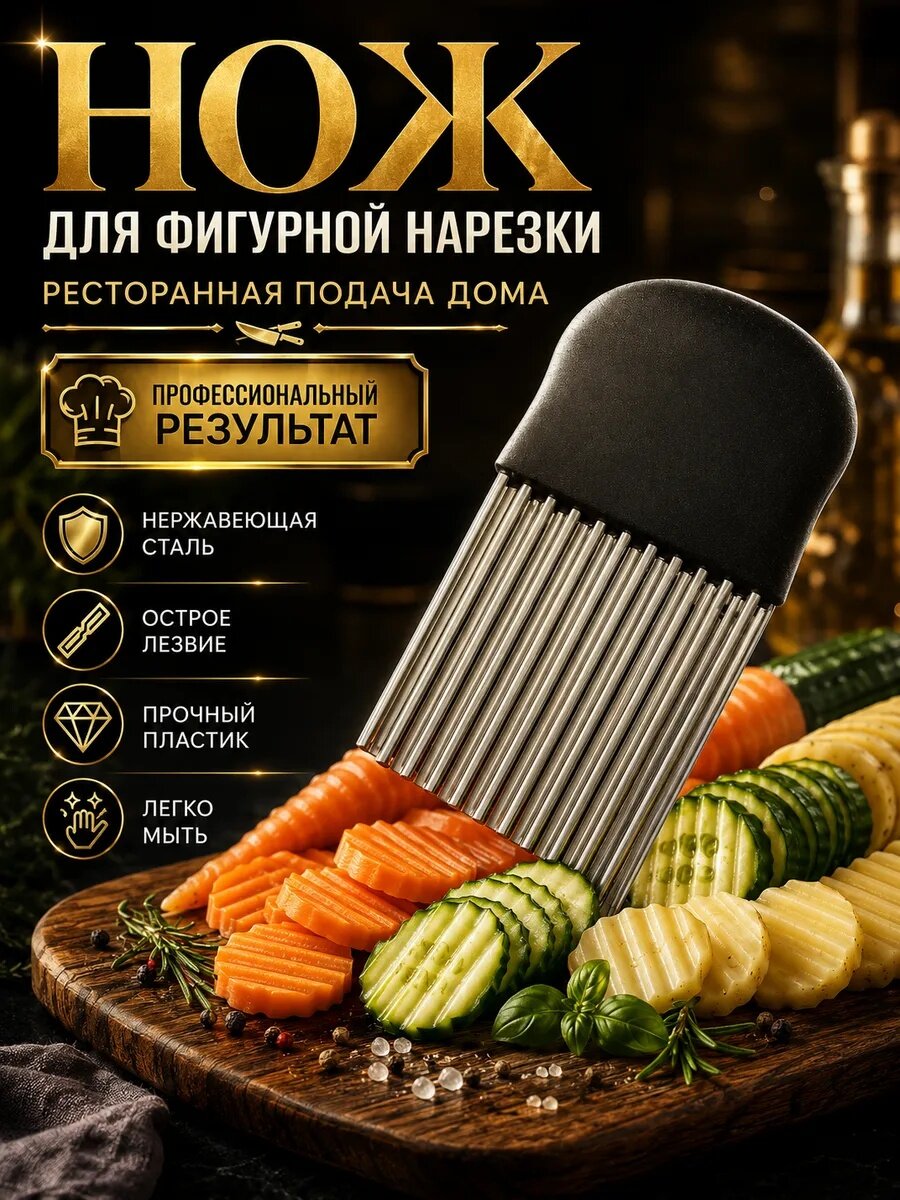 Нож для фигурной нарезки овощей и фруктов, фигурный нож слайсер, волнистый нож для резки.