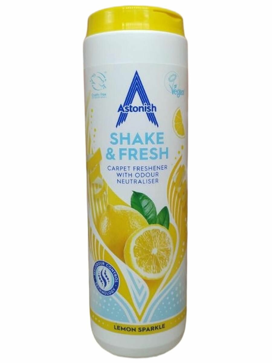 Astonish Shake & Fresh Carpet Freshener Lemon Sparkle Средство чистки ковров с эффектом удаления неприятных запахов с ароматом Лимонные искры, 350 г