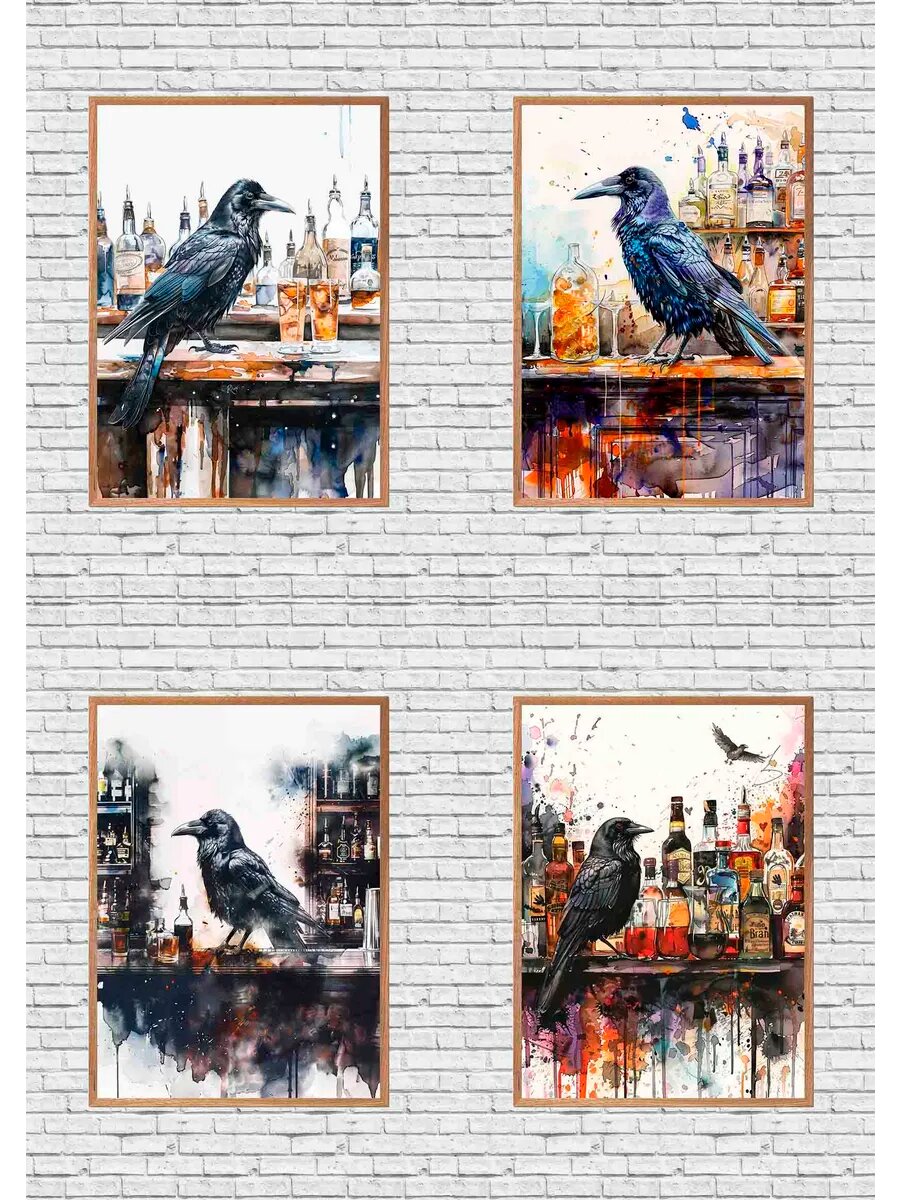 Ворона-птица-бармен, 4 Плаката, 30x21см