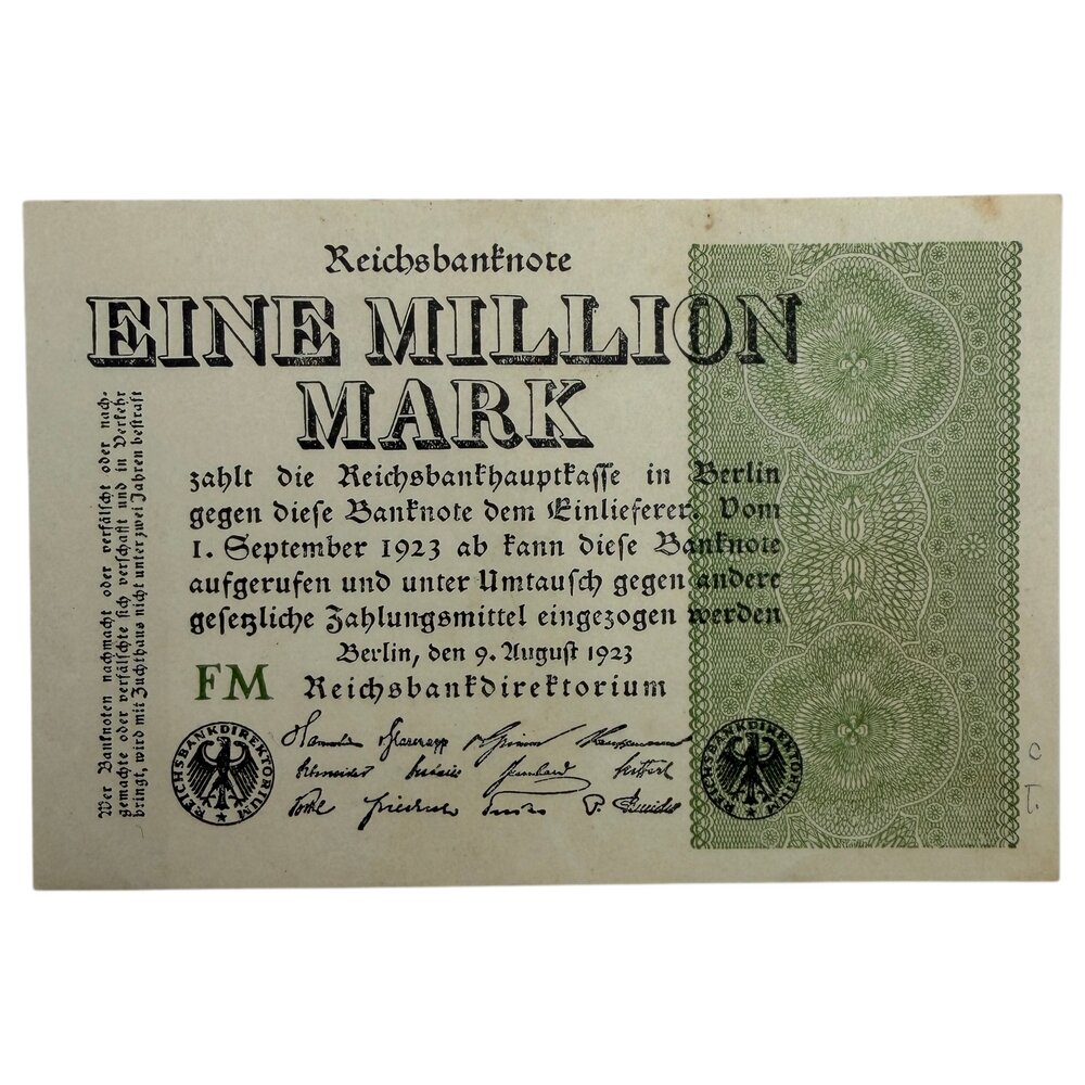 Веймарская республика 1000000 (1 миллион) марок 1923 г. (09.08 Тип 2) (ВЗ - Решётка) (Серия FM)