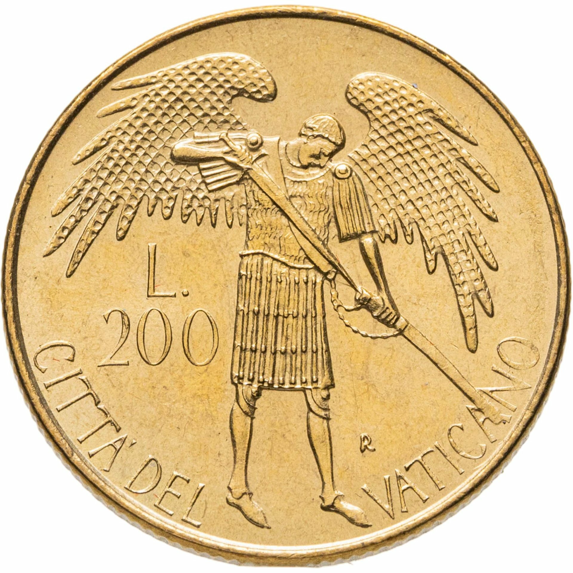 Ватикан 200 лир lire 1986, Бронза, в сохранности UNC