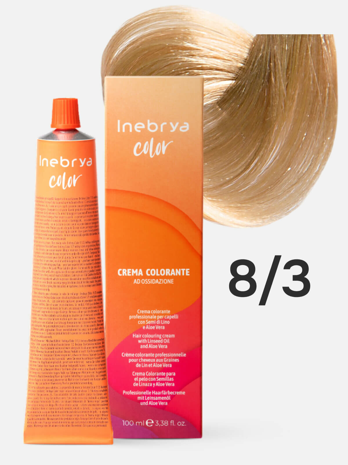Крем - краска для волос профессиональная Inebrya Color Professional 8/3 Светлый русый Золотистый, 100 мл