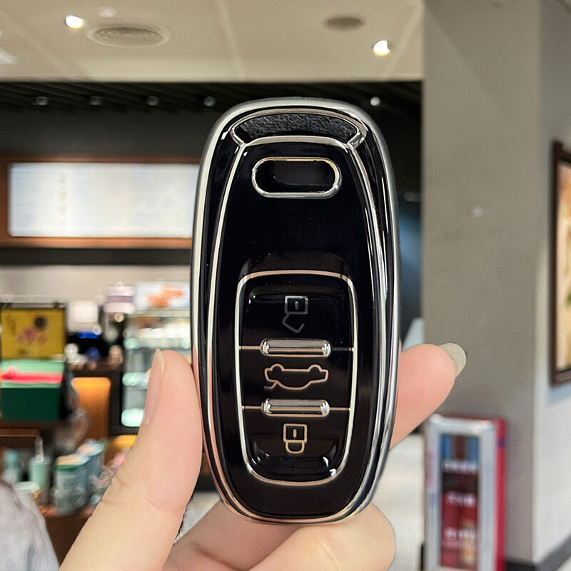 Чехол для ключа Audi Style A серебристо-черный однотонный чехол совместим с моделями 2023 года A3, A4L, A6L, Q5L, Q3,