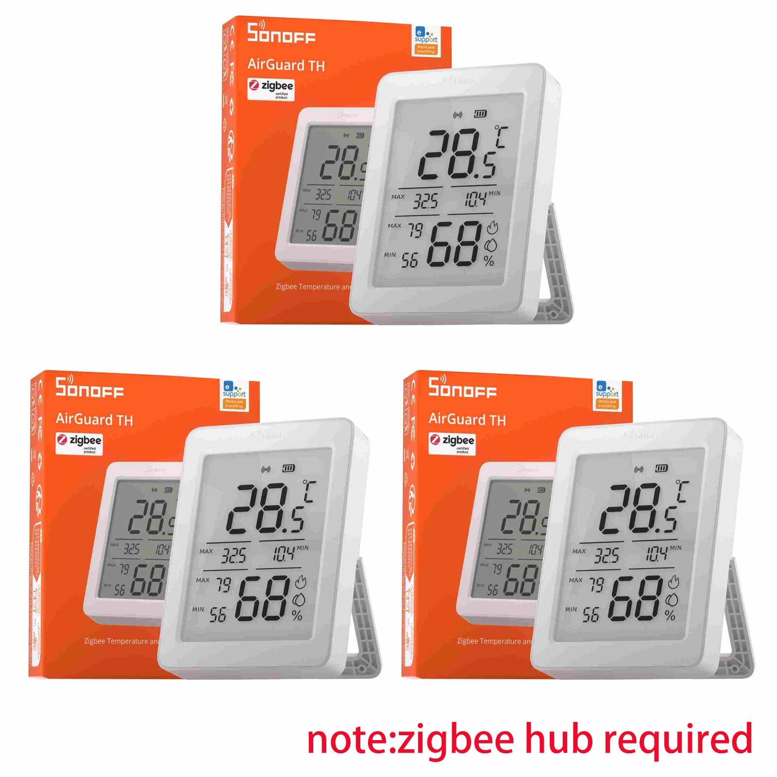 SONOFF AirGuard TH 3.6' ЖК-дисплей Зигби-датчик температуры и влажности SNZB-02DR2 Мониторинг через приложение Дополнительный анализ Суточные экстремумы-